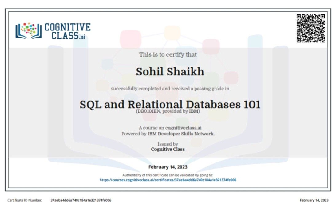 Sohil Shaikh on LinkedIn: #sql #ibm #cognitiveclass #ibmcertification Sohil Shaikh on LinkedIn: #sql #ibm #cognitiveclass #ibmcertification