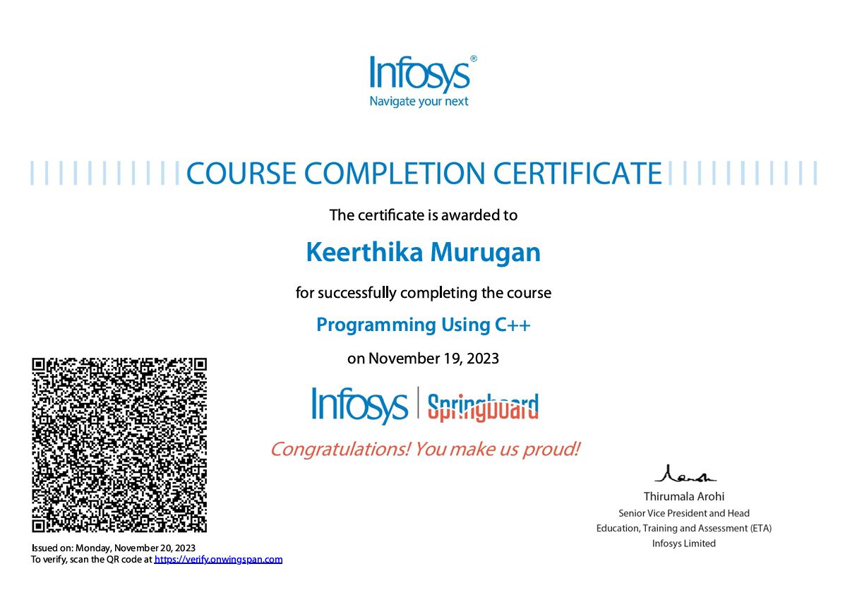 Keerthika Murugan on LinkedIn: #infosysspringboard Keerthika Murugan on LinkedIn: #infosysspringboard