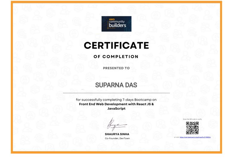 Suparna Das on LinkedIn: #devtown #bootcamp #completion Suparna Das on LinkedIn: #devtown #bootcamp #completion