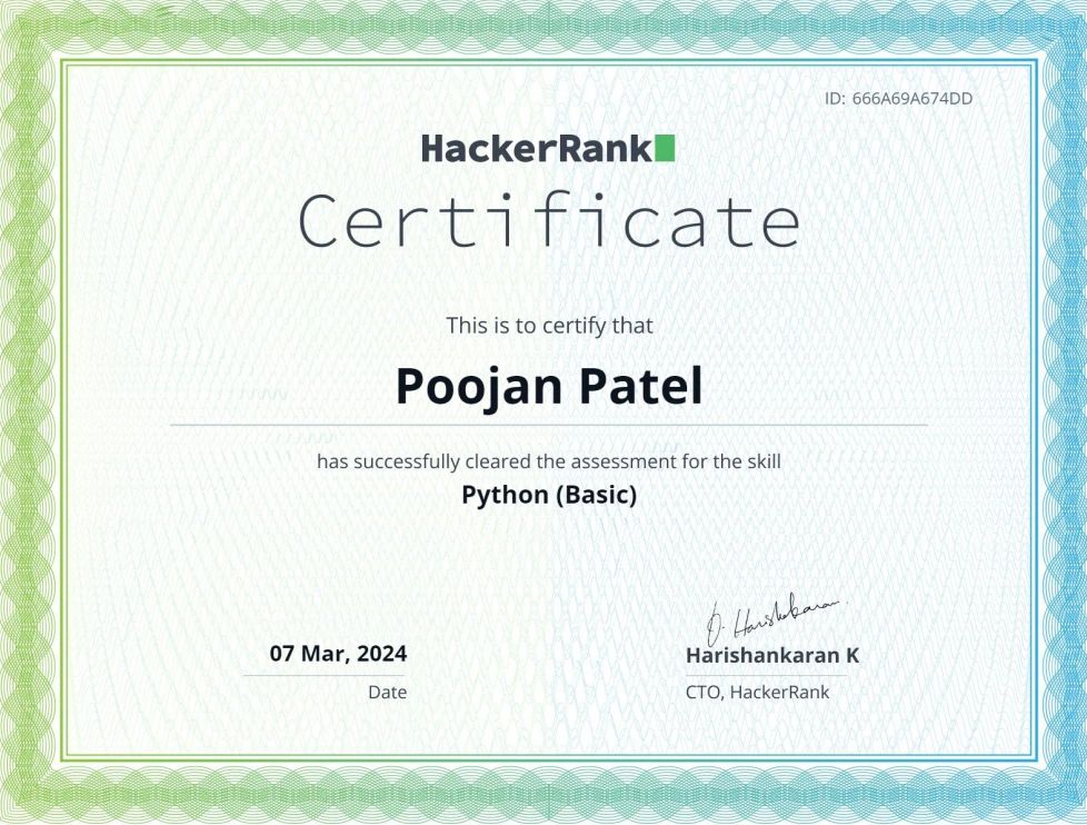 Poojan Patel on LinkedIn: #python #codingjourney #hackerrankcertified Poojan Patel on LinkedIn: #python #codingjourney #hackerrankcertified