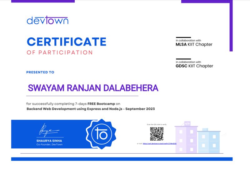 Swayam Ranjan Dalabehera on LinkedIn: #devtown #nodejs #express Swayam Ranjan Dalabehera on LinkedIn: #devtown #nodejs #express