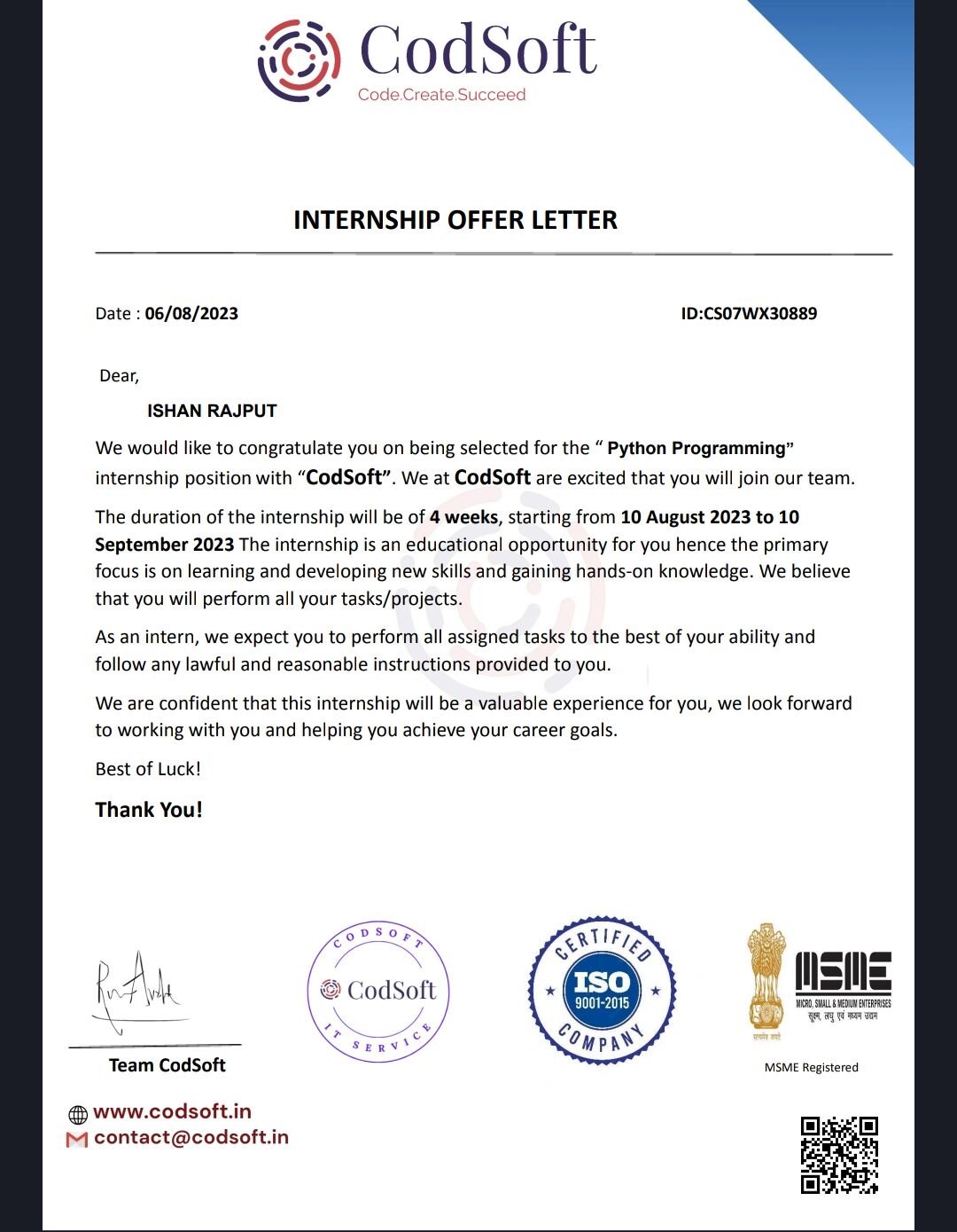 Ishan Rajput on LinkedIn: #codsoft #pythonprogramming #internship Ishan Rajput on LinkedIn: #codsoft #pythonprogramming #internship