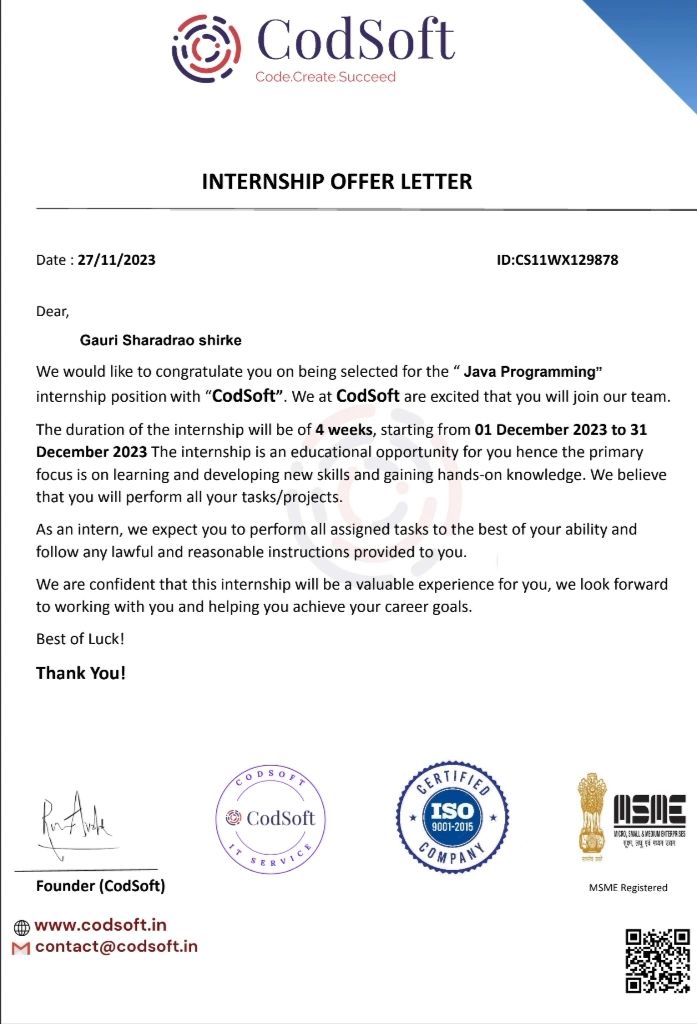 Gauri S. on LinkedIn: #intern #javaprogramming Gauri S. on LinkedIn: #intern #javaprogramming