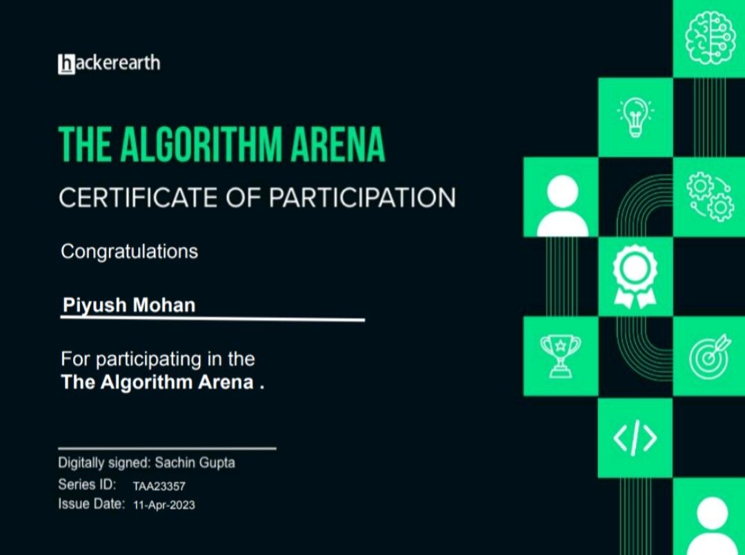 Piyush Mohan Patel on LinkedIn: #hackerearth #algorithmarena # ... Piyush Mohan Patel on LinkedIn: #hackerearth #algorithmarena # ...