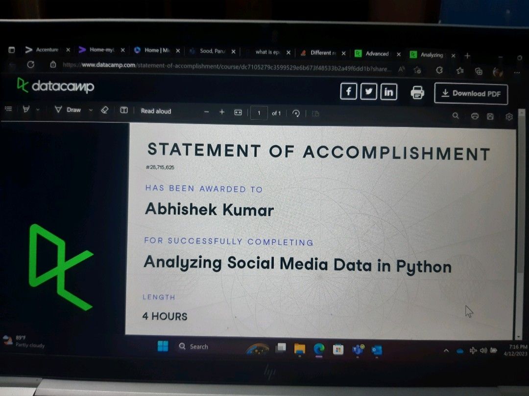 Abhishek Kumar on LinkedIn: #python #certification #dataanalytics #datacamp Abhishek Kumar on LinkedIn: #python #certification #dataanalytics #datacamp