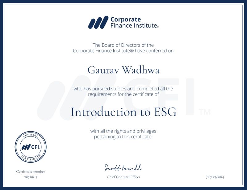 Gaurav Wadhwa on LinkedIn: Introduction to ESG Certificate Gaurav Wadhwa on LinkedIn: Introduction to ESG Certificate