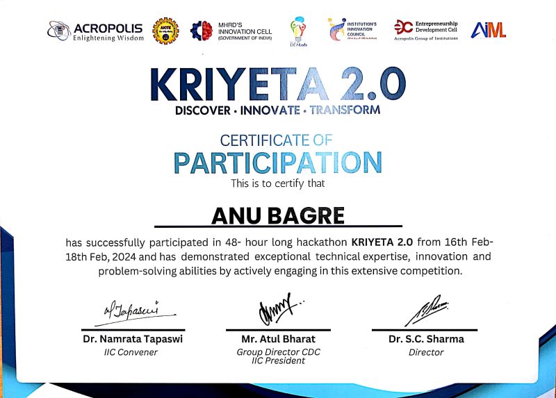 Anu Bagre on LinkedIn: #kriyeta #hackathon #innovation # ... Anu Bagre on LinkedIn: #kriyeta #hackathon #innovation # ...
