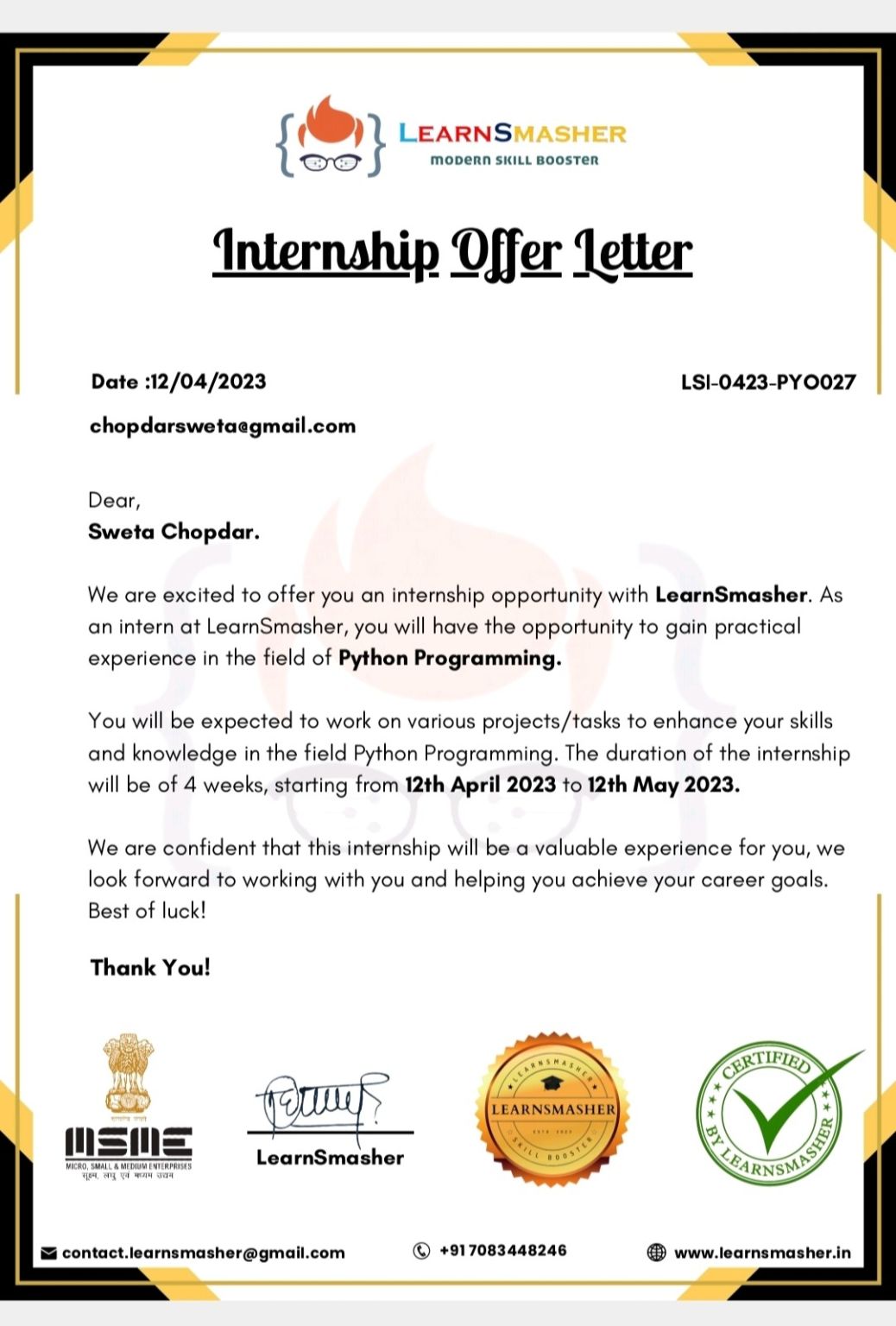 Sweta Chopdar on LinkedIn: #connections #internship #python #share # ... Sweta Chopdar on LinkedIn: #connections #internship #python #share # ...