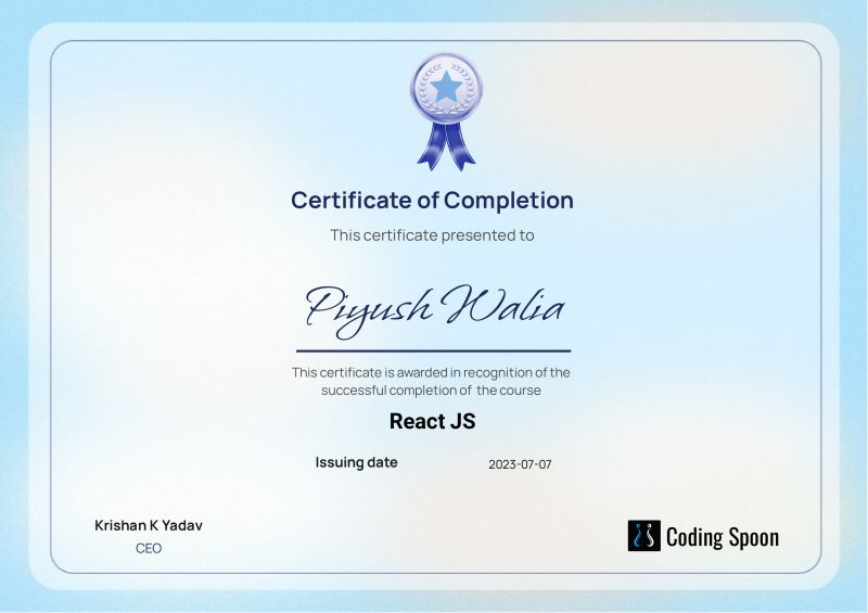 Piyush Walia on LinkedIn: #reactjs #trainingcompletion #codingspoon # ... Piyush Walia on LinkedIn: #reactjs #trainingcompletion #codingspoon # ...