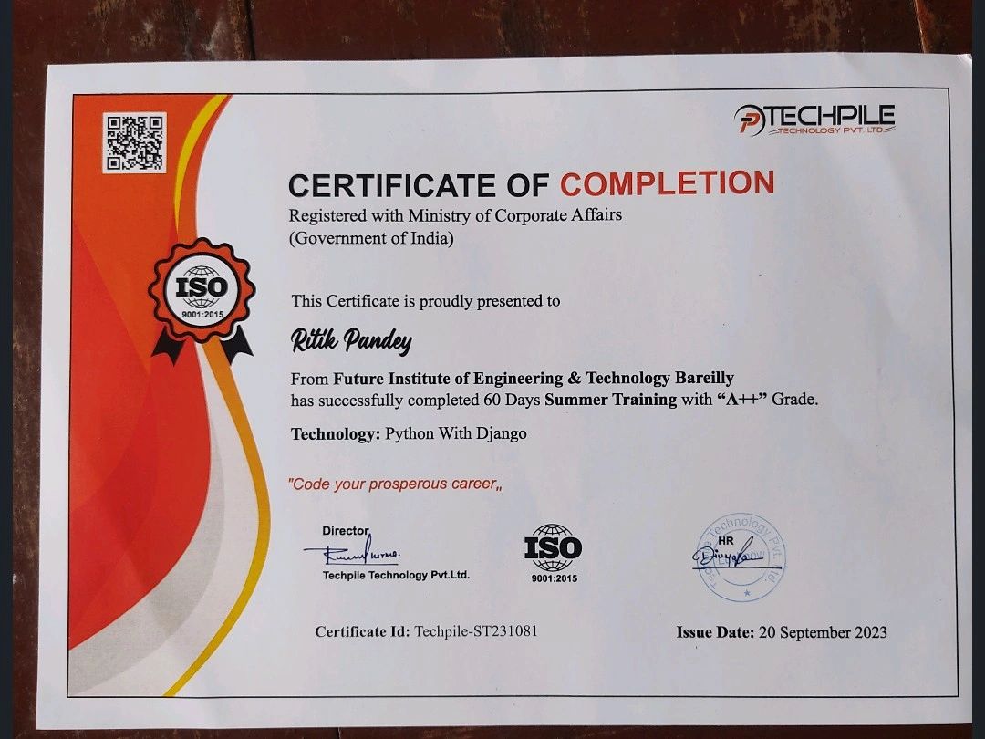 Completed 60-day Python training with Django | Ritik Pandey posted on ... Completed 60-day Python training with Django | Ritik Pandey posted on ...