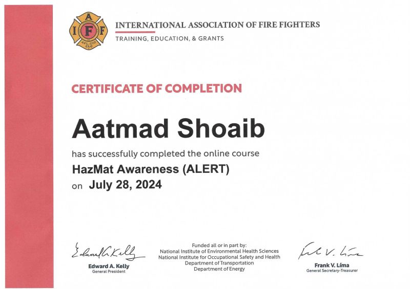 Aatmad Ahmed Shoaib on LinkedIn: Hazmat Awareness Alert Certificate ... Aatmad Ahmed Shoaib on LinkedIn: Hazmat Awareness Alert Certificate ...