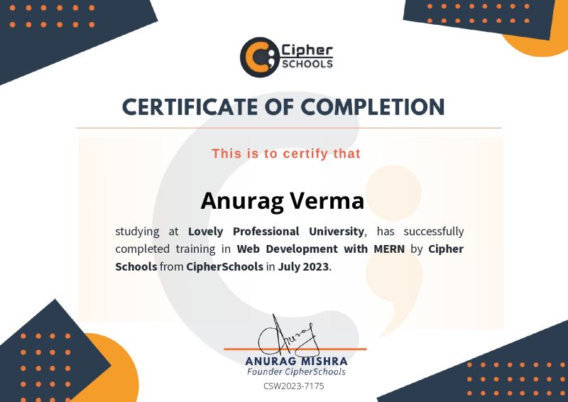 Anurag Verma on LinkedIn: #certificate #mernstack #webdevelopment Anurag Verma on LinkedIn: #certificate #mernstack #webdevelopment