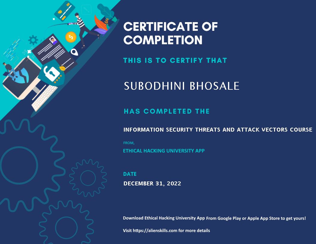 Subodhini Bhosale on LinkedIn: Completed information security threats ... Subodhini Bhosale on LinkedIn: Completed information security threats ...