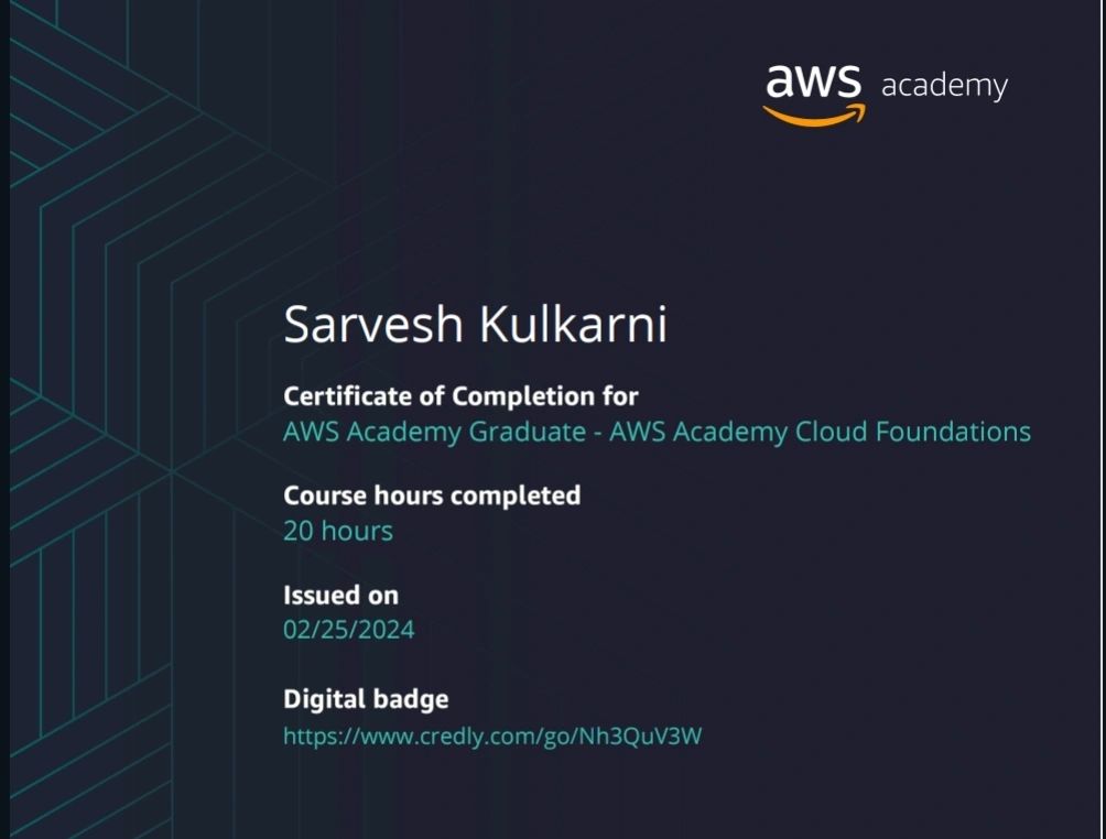 Completed AWS Cloud Foundation Course! Learned a lot! | Sarvesh ... Completed AWS Cloud Foundation Course! Learned a lot! | Sarvesh ...
