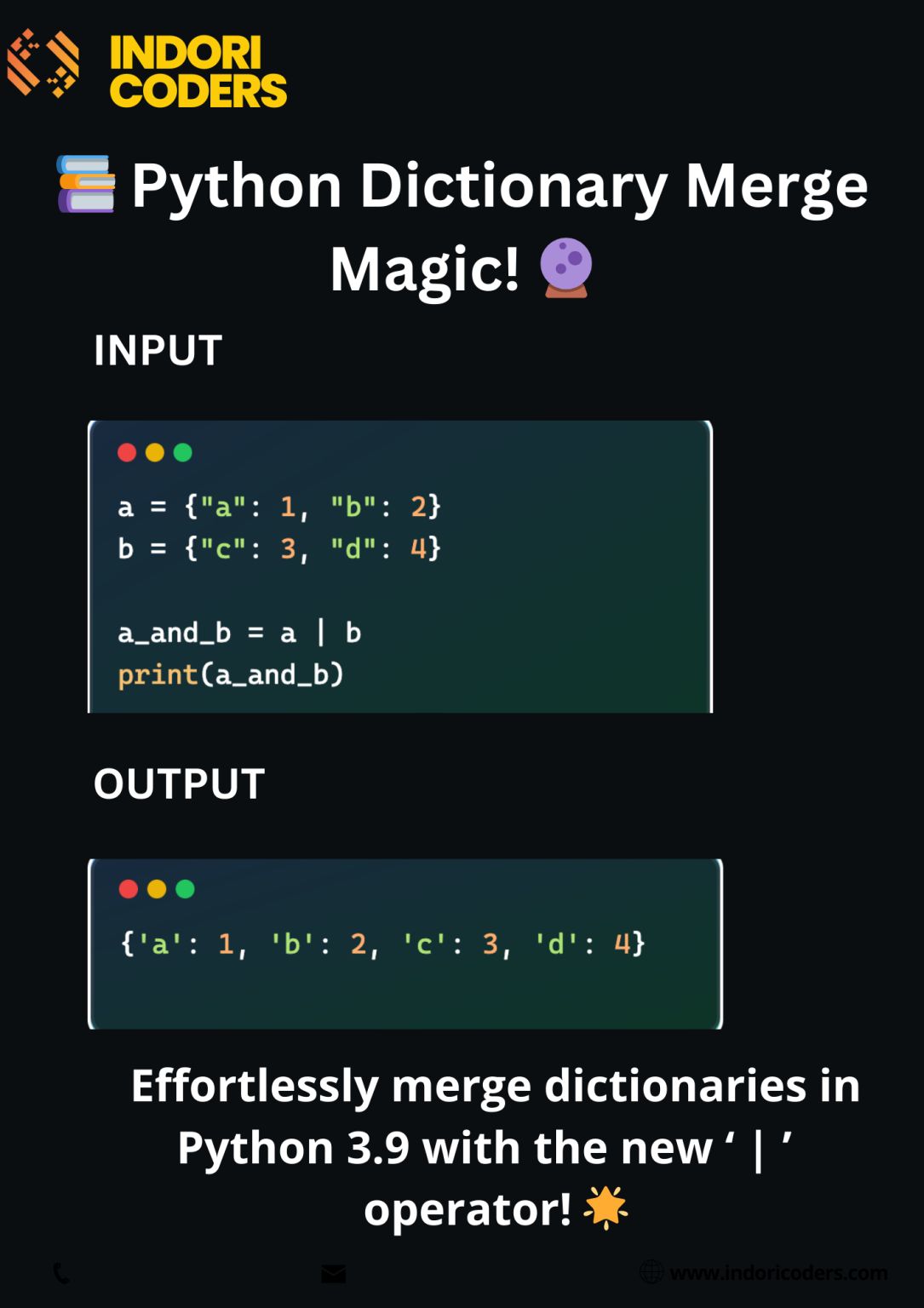 IndoriCoders on LinkedIn: #python #python3 #dictionarymerge #codingtips ... IndoriCoders on LinkedIn: #python #python3 #dictionarymerge #codingtips ...