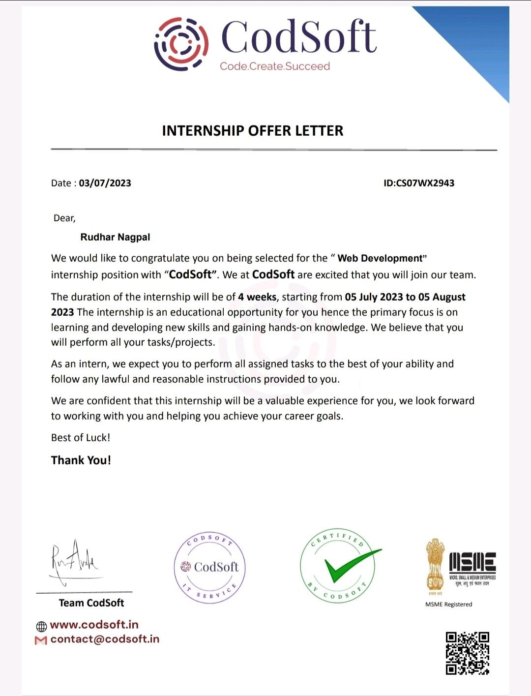 Rudhar Nagpal on LinkedIn: #codsoft #internship #linkedin #marketing # ... Rudhar Nagpal on LinkedIn: #codsoft #internship #linkedin #marketing # ...