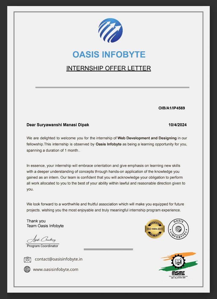 Manasi Suryawanshi on LinkedIn: #internship #oasisinfobyte # ... Manasi Suryawanshi on LinkedIn: #internship #oasisinfobyte # ...