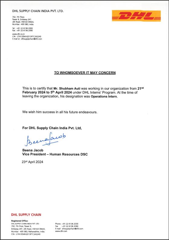Shubham Auti on LinkedIn: #vikas_more #internshipcompletion #dhl # ... Shubham Auti on LinkedIn: #vikas_more #internshipcompletion #dhl # ...