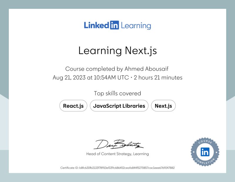 Ahmed Abousaif on LinkedIn: Certificate of Completion Ahmed Abousaif on LinkedIn: Certificate of Completion