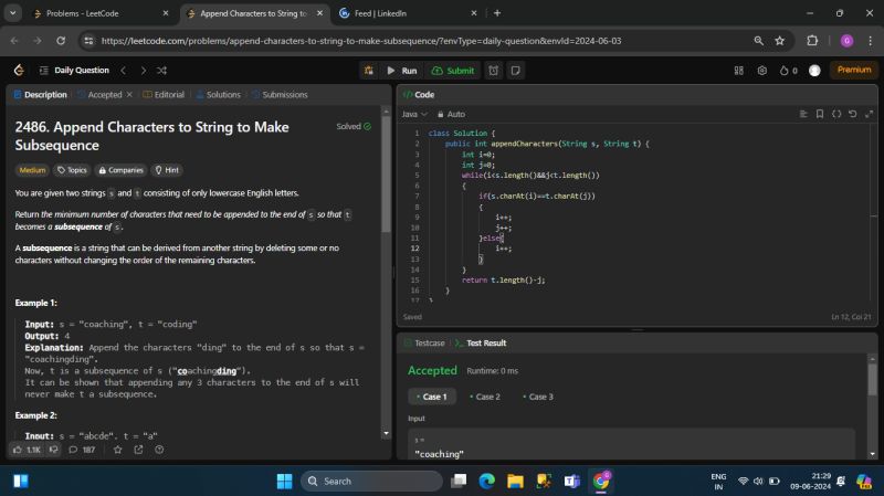 LeetCode challenge: Append characters to string | Gajendra Gour posted ... LeetCode challenge: Append characters to string | Gajendra Gour posted ...