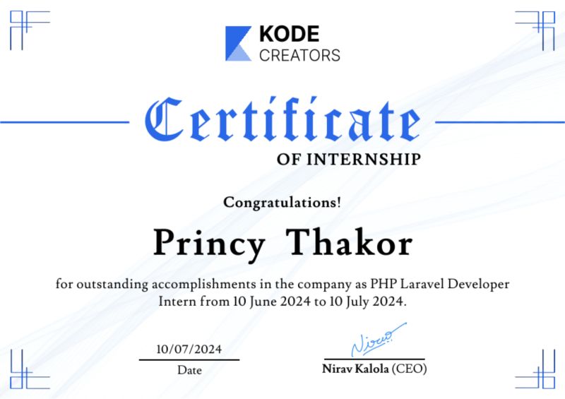 Princy Thakor on LinkedIn: #internship #phplaravel #webdevelopment # ... Princy Thakor on LinkedIn: #internship #phplaravel #webdevelopment # ...
