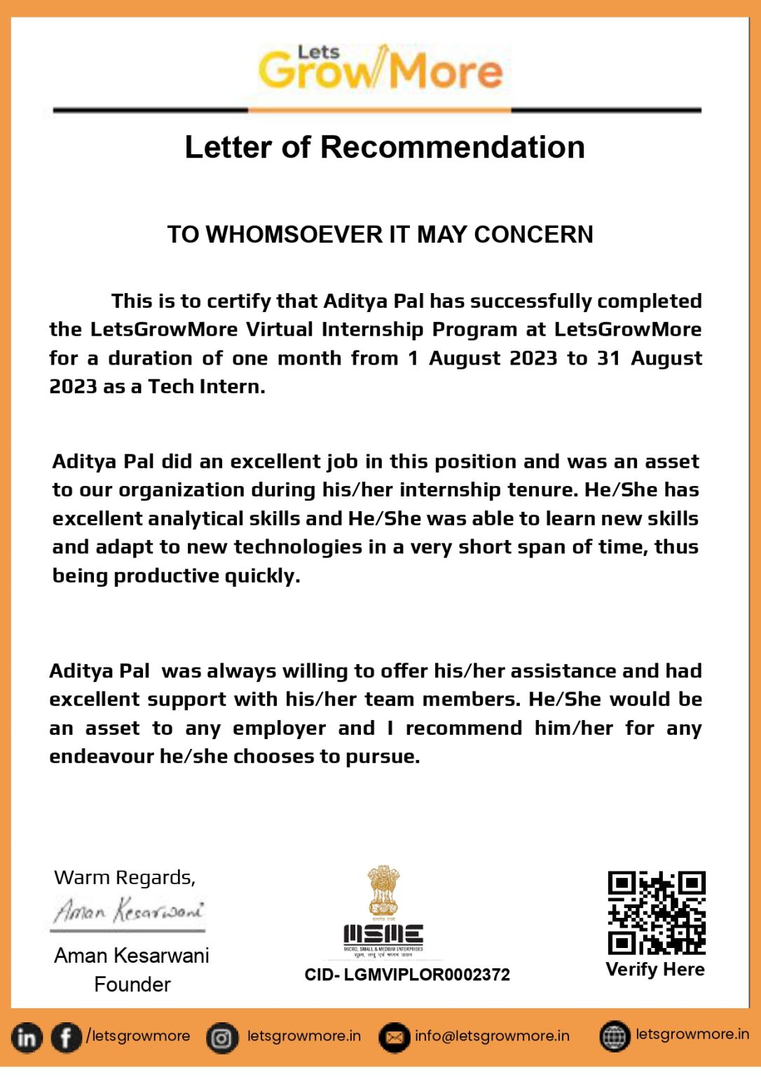 Aditya Pal on LinkedIn: #amankesarwani #lgmvip #letsgrowmore #interngrow Aditya Pal on LinkedIn: #amankesarwani #lgmvip #letsgrowmore #interngrow