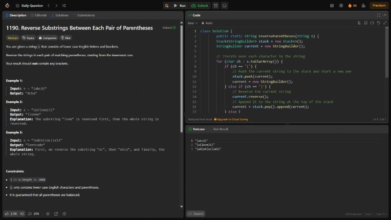 Janmejay S. on LinkedIn: 🚀 Solving LeetCode 1190: Reverse Substrings ... Janmejay S. on LinkedIn: 🚀 Solving LeetCode 1190: Reverse Substrings ...