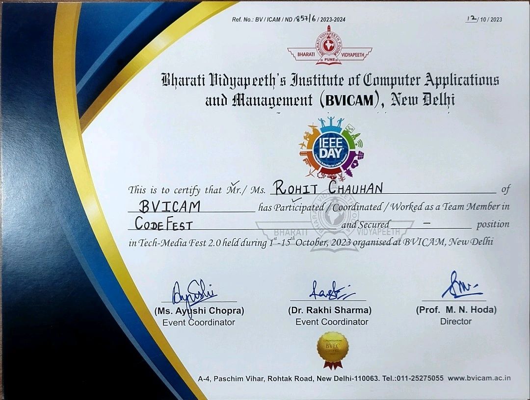 Rohit Chauhan on LinkedIn: #codefest #bvicam #codingjourney Rohit Chauhan on LinkedIn: #codefest #bvicam #codingjourney