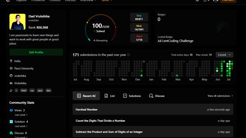 Vrukshika Oad on LinkedIn: #milestoneachieved #leetcode #codingjourney ... Vrukshika Oad on LinkedIn: #milestoneachieved #leetcode #codingjourney ...