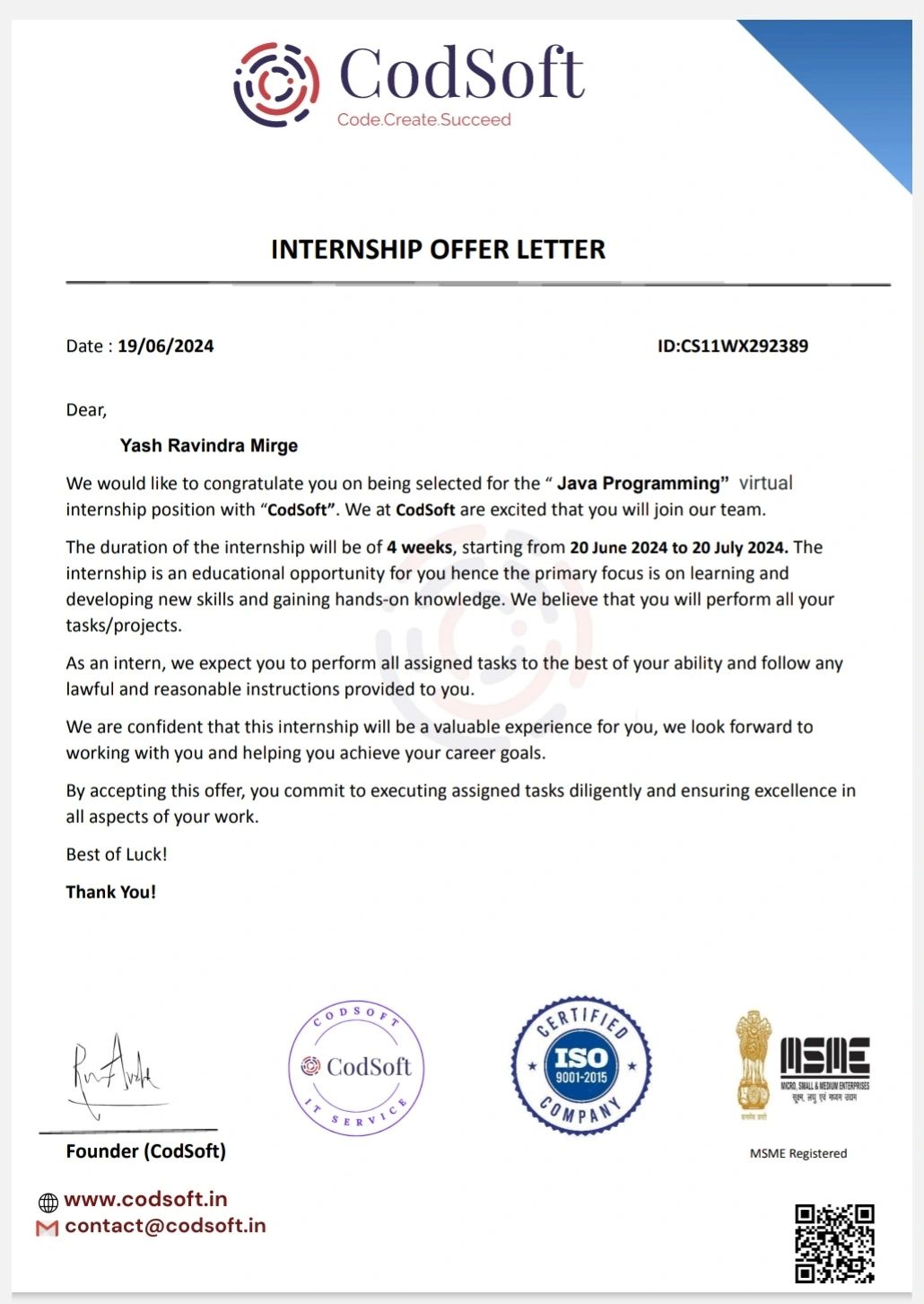 Yash Mirge on LinkedIn: #internship #codsoft #javaprogramming # ... Yash Mirge on LinkedIn: #internship #codsoft #javaprogramming # ...