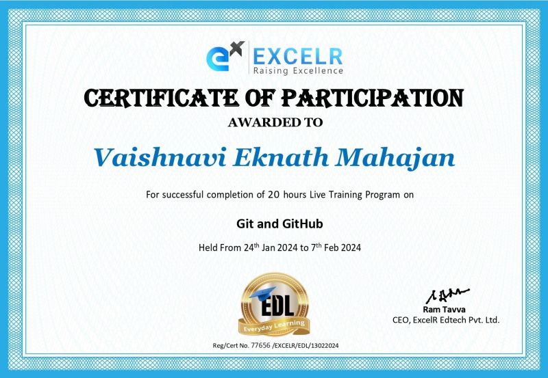 Vaishnavi Mahajan on LinkedIn: #git #github #trainincomplete #excelr Vaishnavi Mahajan on LinkedIn: #git #github #trainincomplete #excelr