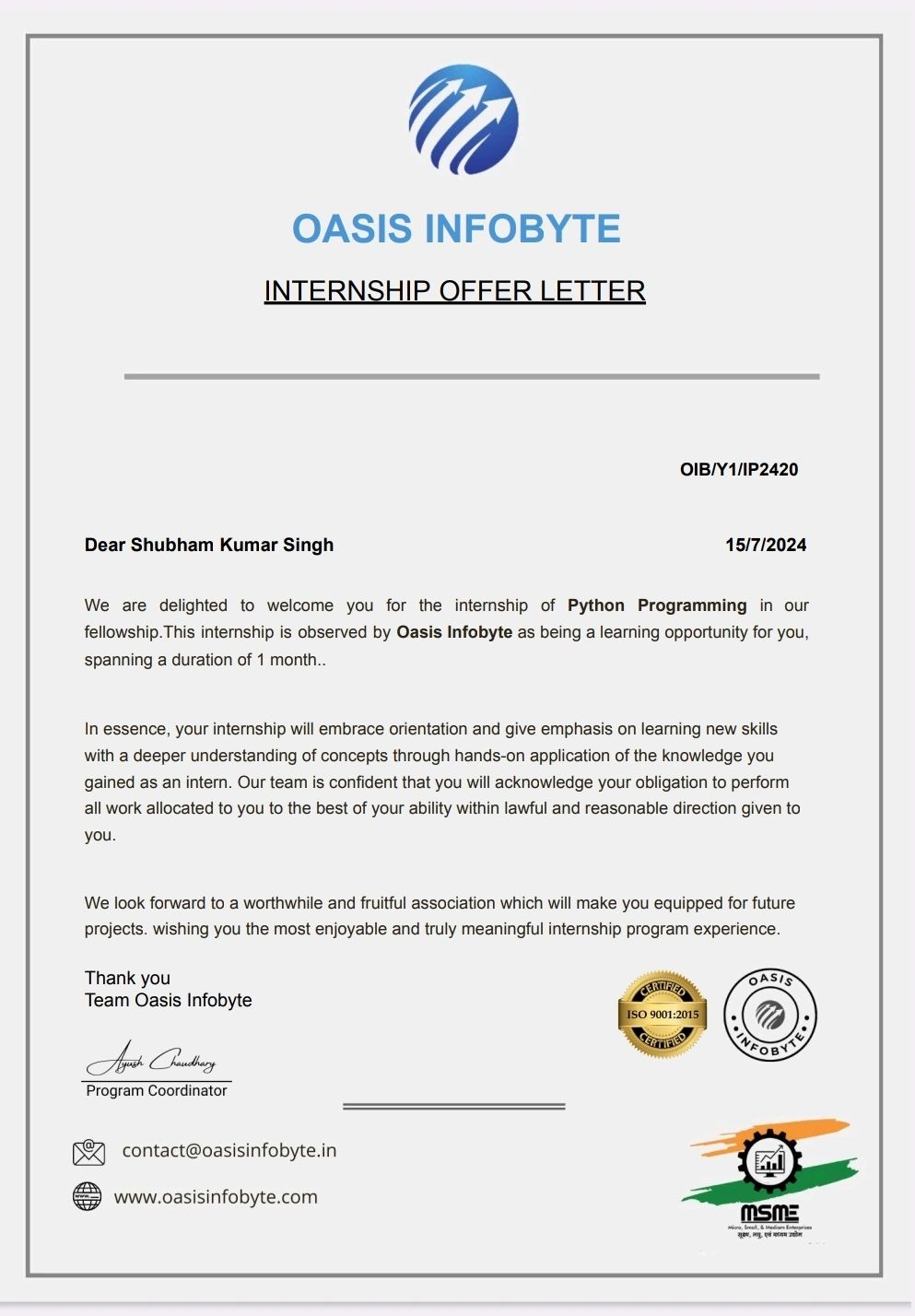 Shubham Kumar Singh on LinkedIn: #programming #oasisinfobyte # ... Shubham Kumar Singh on LinkedIn: #programming #oasisinfobyte # ...