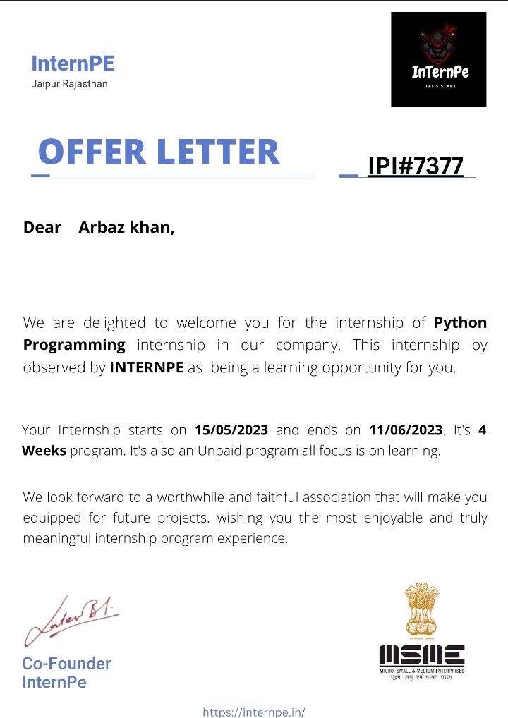 Arbaz Khan on LinkedIn: #connections #python #programming #internship # ... Arbaz Khan on LinkedIn: #connections #python #programming #internship # ...