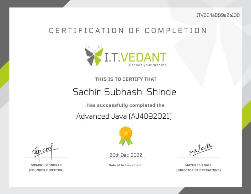 Sachin Shinde on LinkedIn: Advance Java Certificate Sachin Shinde on LinkedIn: Advance Java Certificate