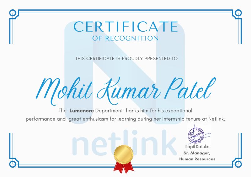 Mohit Kumar Patel on LinkedIn: #internship #netlink #lumenore #career Mohit Kumar Patel on LinkedIn: #internship #netlink #lumenore #career