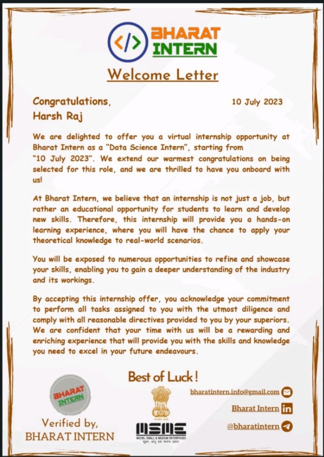 Harsh Raj on LinkedIn: #bharatintern #internship #intern #datascience Harsh Raj on LinkedIn: #bharatintern #internship #intern #datascience