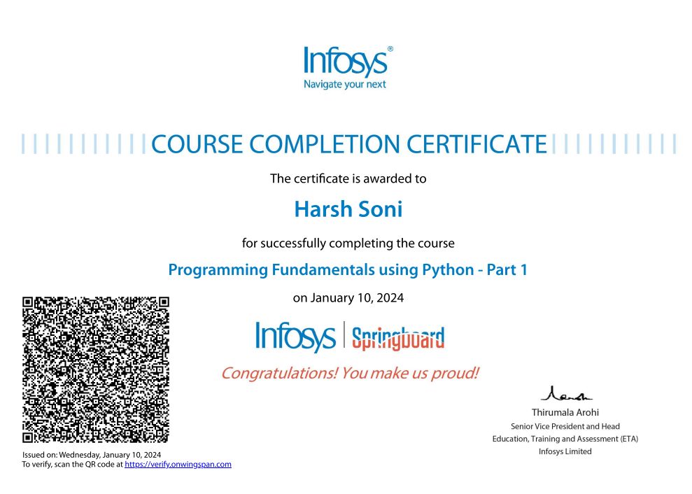 Harsh Soni on LinkedIn: #python #infosysspringboard #codingjourney Harsh Soni on LinkedIn: #python #infosysspringboard #codingjourney