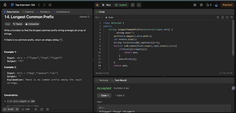 Completed the Longest Common Prefix challenge! | Satyam Mishra posted ... Completed the Longest Common Prefix challenge! | Satyam Mishra posted ...