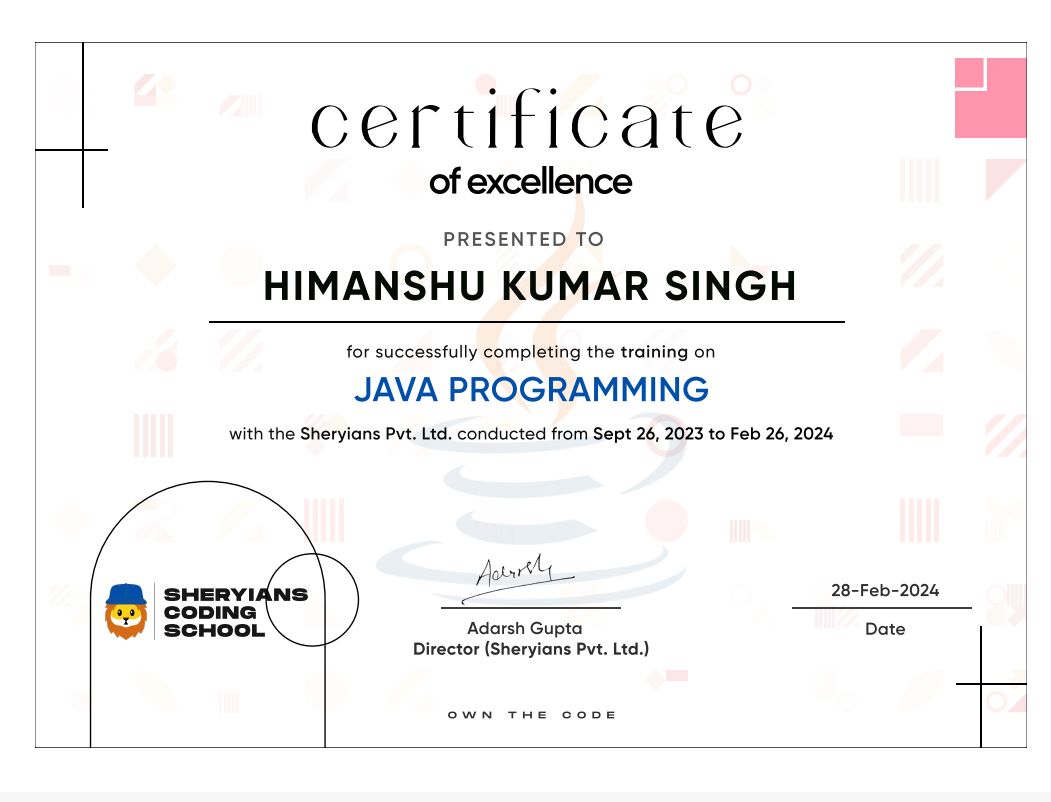 Himanshu Singh on LinkedIn: #java #programming #learningjourney Himanshu Singh on LinkedIn: #java #programming #learningjourney