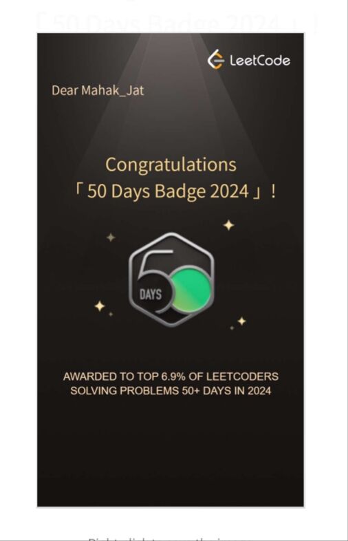 Mahak Jat on LinkedIn: #codingmilestone #leetcode #java Mahak Jat on LinkedIn: #codingmilestone #leetcode #java
