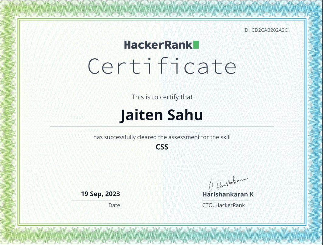 Jaiten Sahu on LinkedIn: #css #html #frontend #hackerrank Jaiten Sahu on LinkedIn: #css #html #frontend #hackerrank