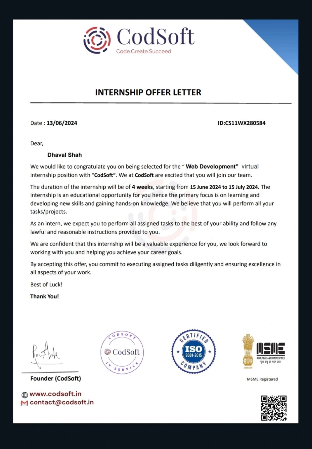 Dhaval Shah on LinkedIn: #codesoft #codesoft #codsoft #internship #hiring Dhaval Shah on LinkedIn: #codesoft #codesoft #codsoft #internship #hiring