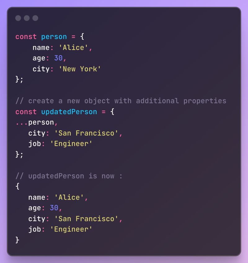 How object spread syntax in JavaScript helps you create new objects ... How object spread syntax in JavaScript helps you create new objects ...