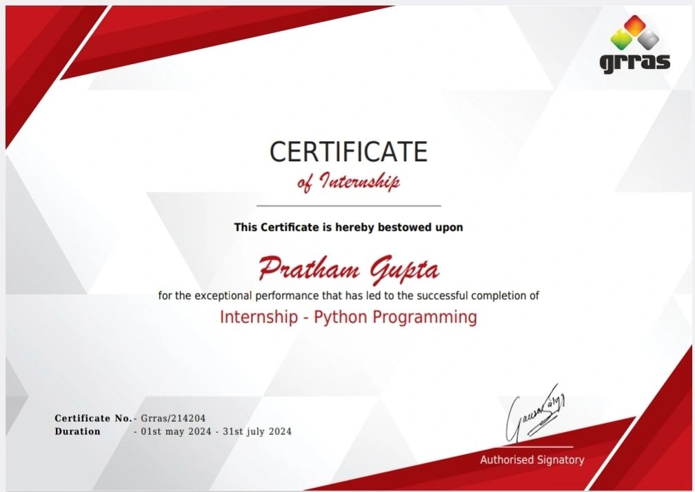 Pratham Gupta on LinkedIn: #internship #python #grrassolutions Pratham Gupta on LinkedIn: #internship #python #grrassolutions