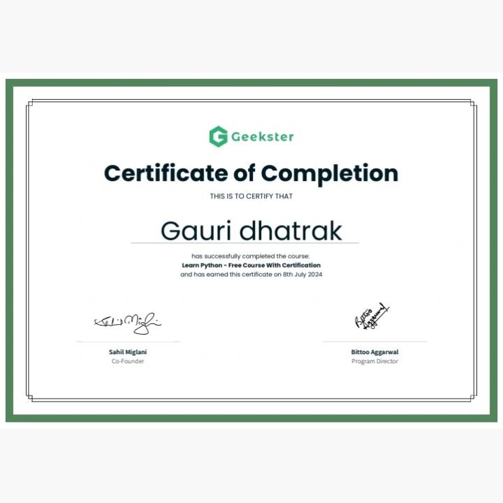 Gauri Dhatrak on LinkedIn: successfully completed python course and ... Gauri Dhatrak on LinkedIn: successfully completed python course and ...