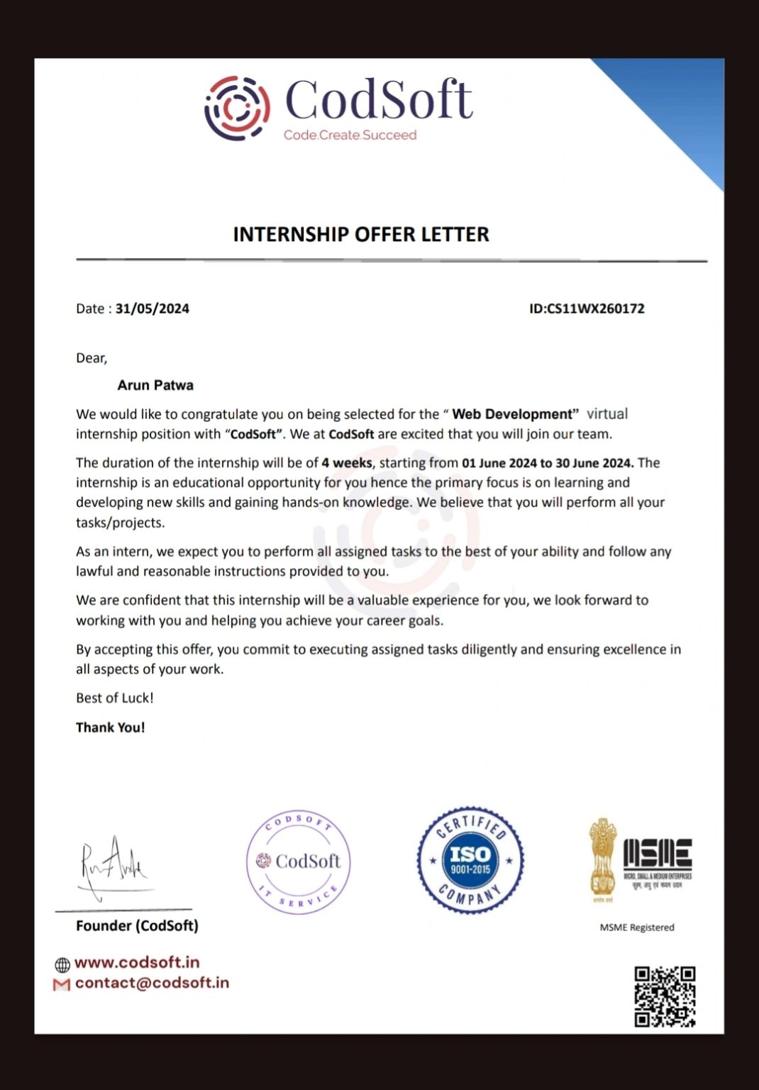 Arun Patwa on LinkedIn: #webdevelopment #internship #tech #codsoft Arun Patwa on LinkedIn: #webdevelopment #internship #tech #codsoft