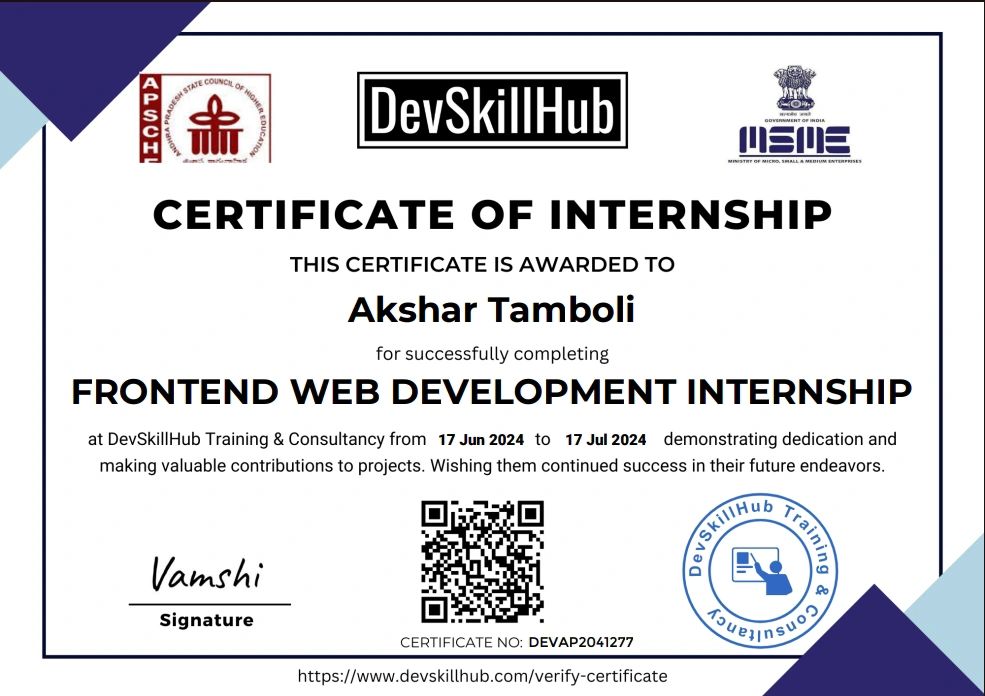 Akshar Tamboli on LinkedIn: #frontenddevelopment #internshipcomplete Akshar Tamboli on LinkedIn: #frontenddevelopment #internshipcomplete