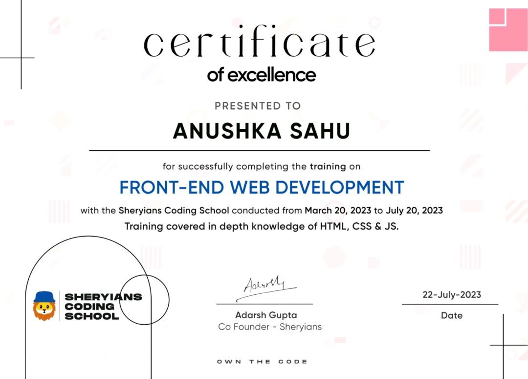 Anushka Sahu on LinkedIn: #frontend #sheryianscodingschool #html #css # ... Anushka Sahu on LinkedIn: #frontend #sheryianscodingschool #html #css # ...