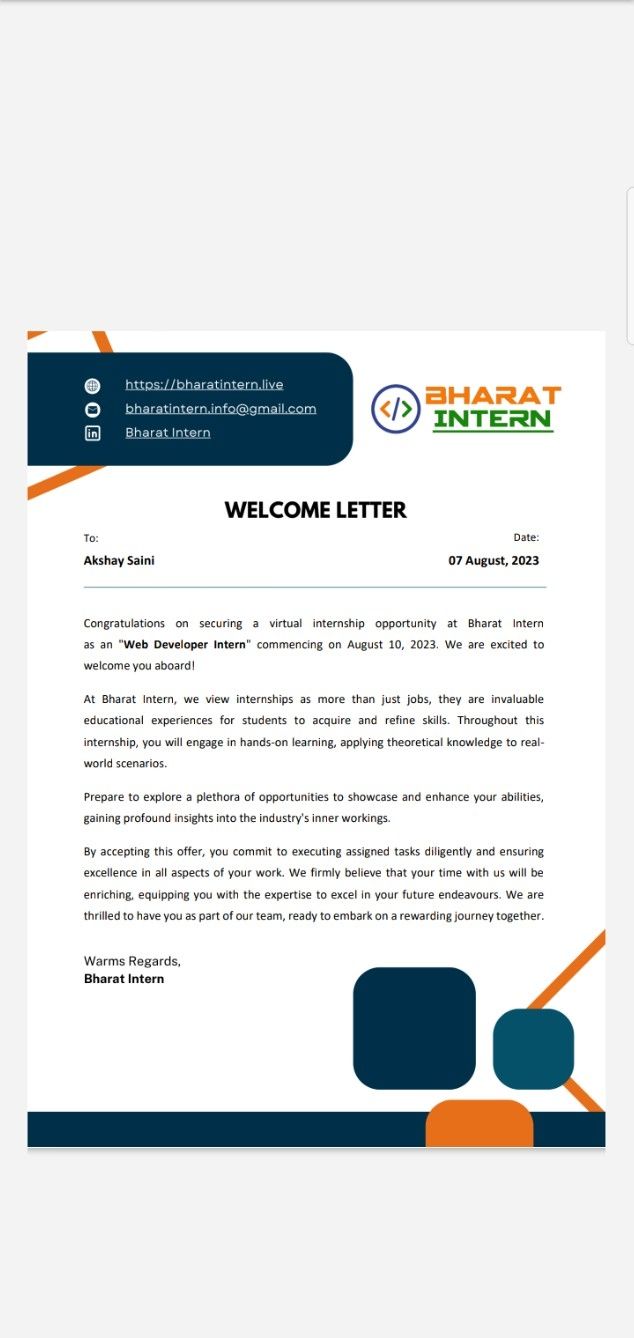 Akshay Saini on LinkedIn: #bharatintern #internship2023 #webdevelopment Akshay Saini on LinkedIn: #bharatintern #internship2023 #webdevelopment