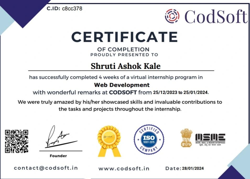 SHRUTI KALE on LinkedIn: #codsoft #weddevelopment SHRUTI KALE on LinkedIn: #codsoft #weddevelopment
